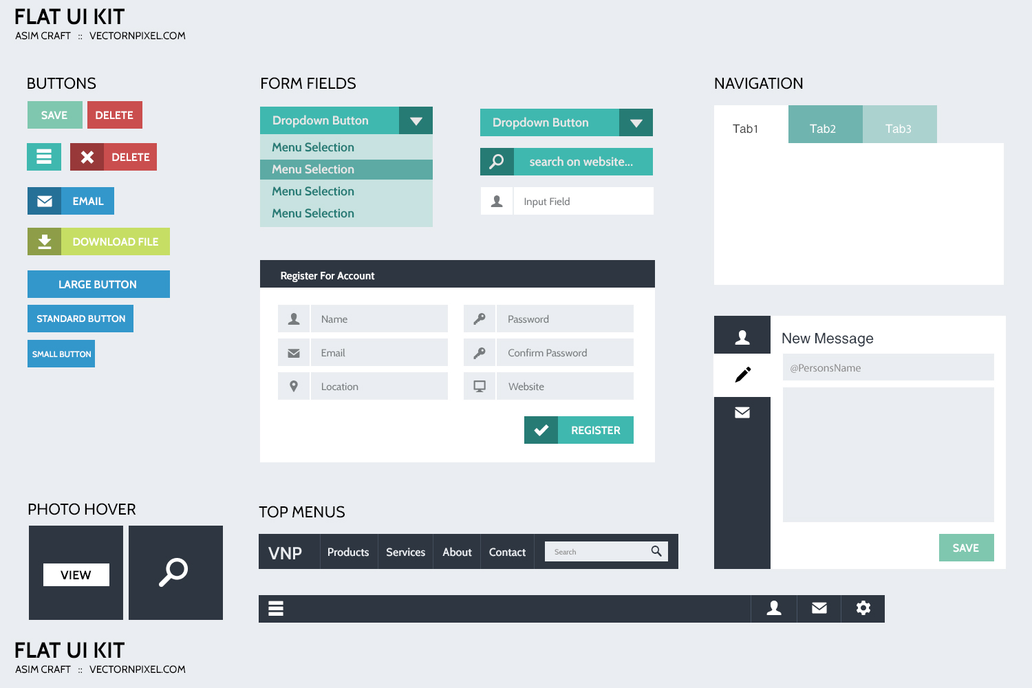 Flat Design UI/UX Kit for Websites - Freebies - Fribly
