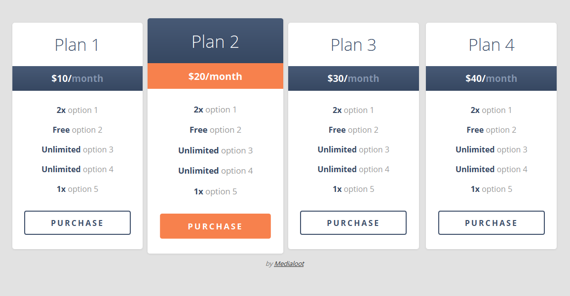 Responsive Pricing Table Fribly