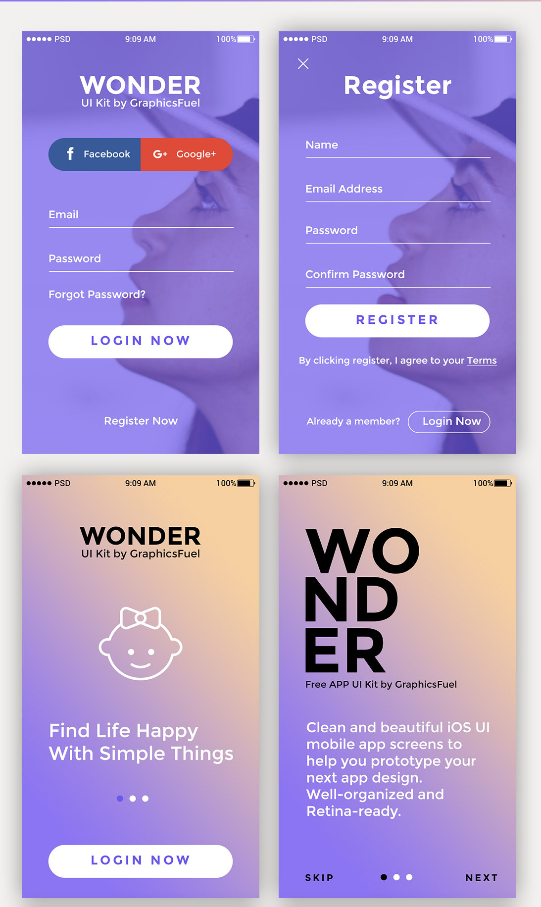 WONDER: Free App UI Kit - Freebies - Fribly