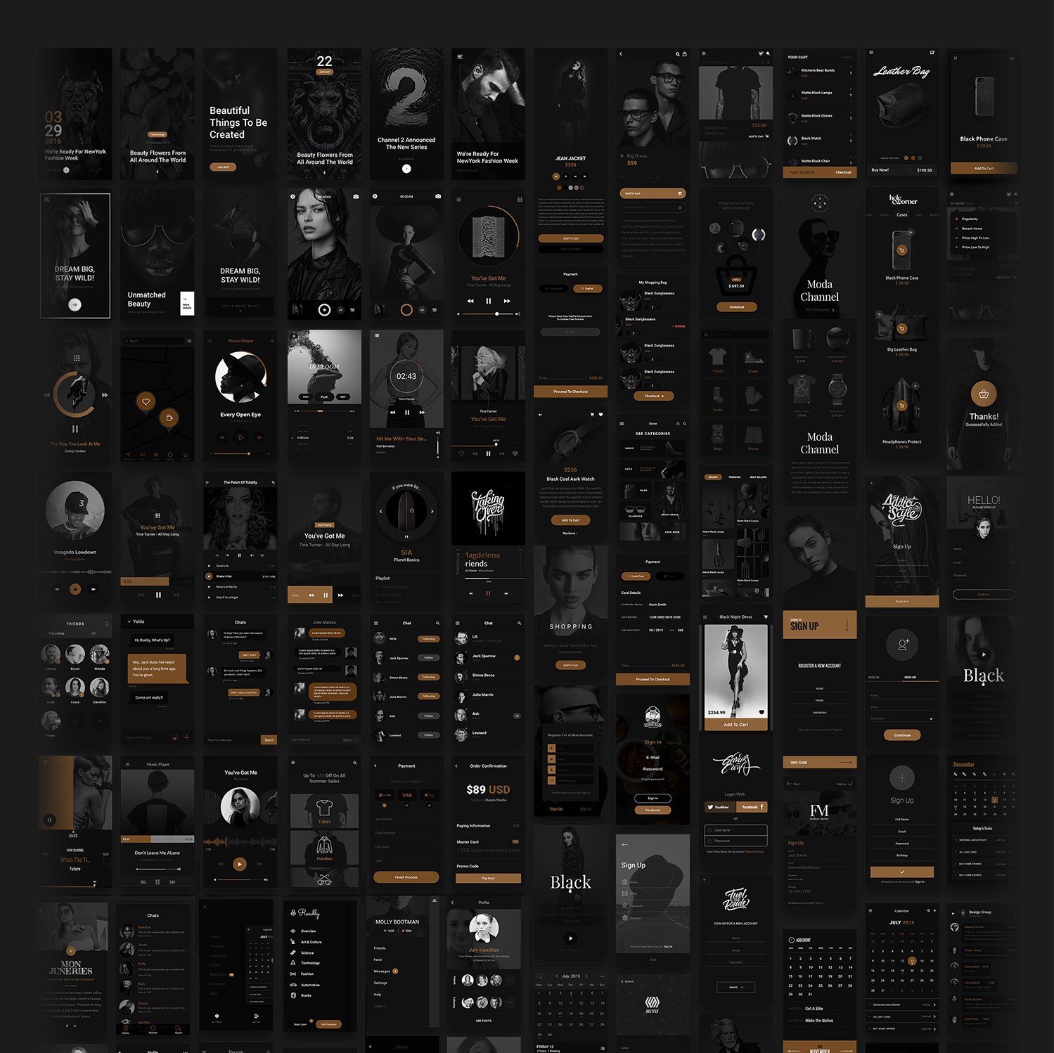 Gold & Coal Free Luxury UI Kit - Freebies - Fribly